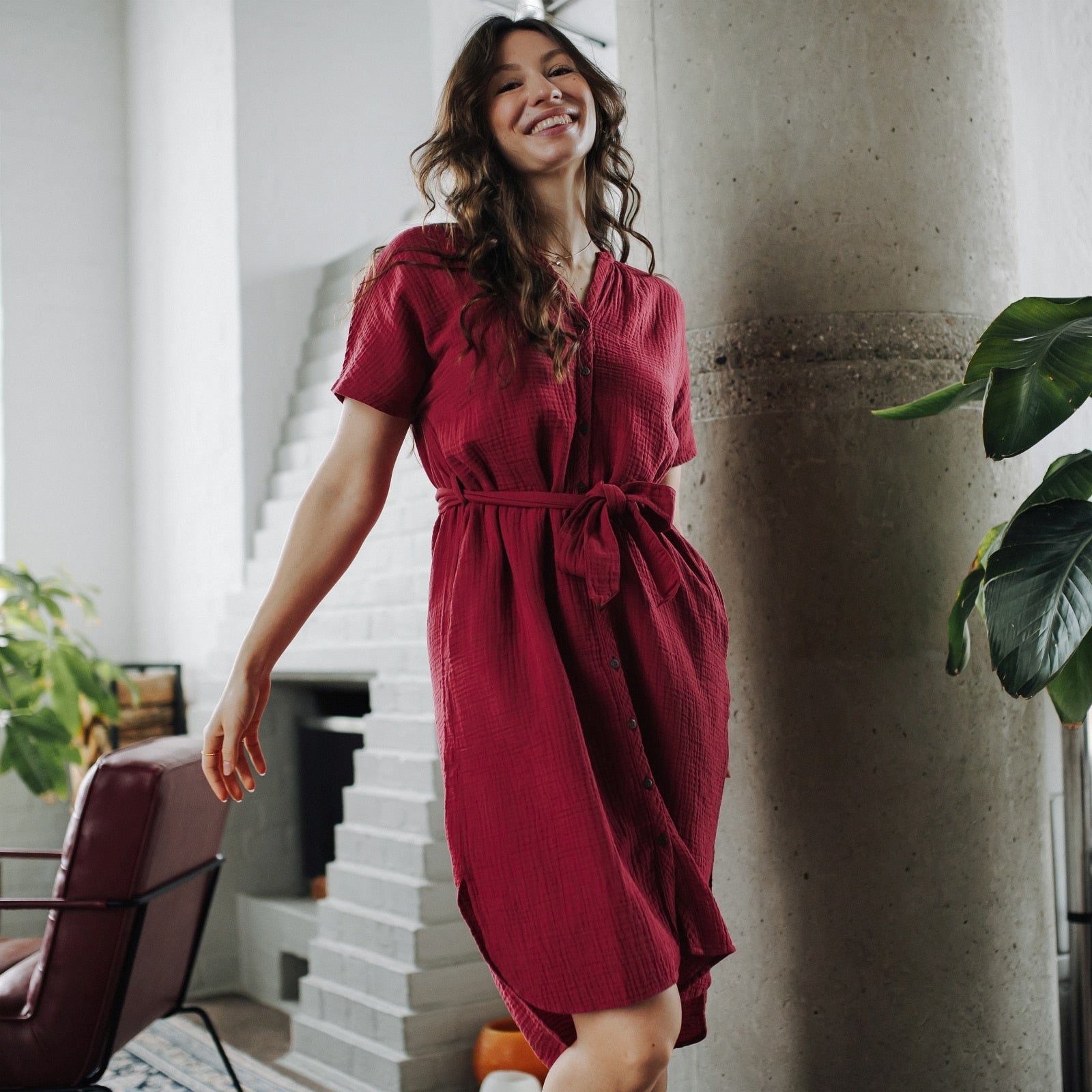 Musselin Blusenkleid Ella Rot aus Bio-Baumwolle
