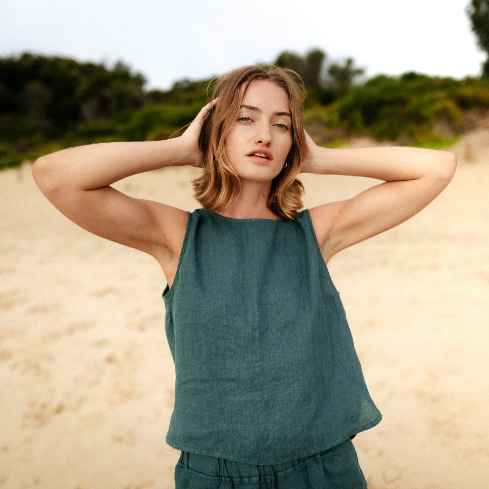 Leinen Top Elsa Dunkelgrün aus 100% Leinen